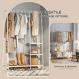 Raybee White Clothing Rack with Shelves, Heavy Duty Clothes Racks for Hanging Clothes Metal Clothing Rack Portable Wardrobe Rack Garment Rack Holds 245LBS 15.6" D x 39.9" W x 67.1" H