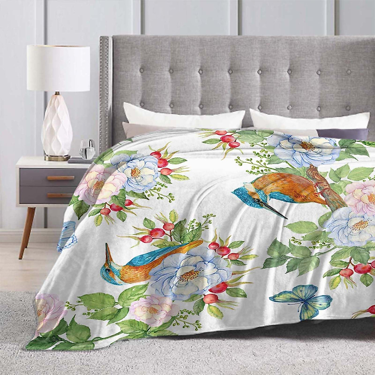 Throw Blanket 40x50 Inch,Watercolor Kingfisher Birds Flannel Soft Cozy Fluffy Throw Blankets and Warm Throws for Adults in Couch Sofa Bed 50x40 Inch