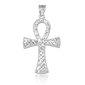 10k White Gold Egyptian Ankh Cross Pendant