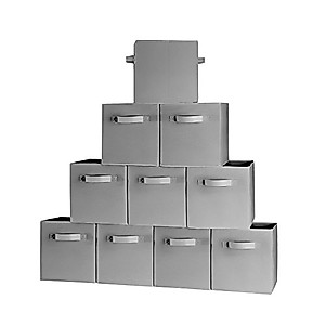 (10-Pack, Grey) Storage Bins, Containers, Boxes, Tote, Baskets| Collapsible Storage Cubes For Household Organization | Fresh Fabric & Cardboard