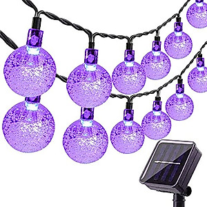 Solar String Lights Outdoor, 35.6ft 60 LED Globe String Lights,Waterproof 8 Modes Solar Patio Lights for Garden, Lawn, Patio, Gazebo, Yard, Outdoors (Purple)