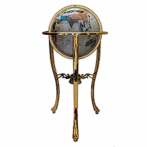 Unique Art 36-Inch by 13-Inch Floor Standing Pearl Ocean Gemstone World Globe with Gold Tripod