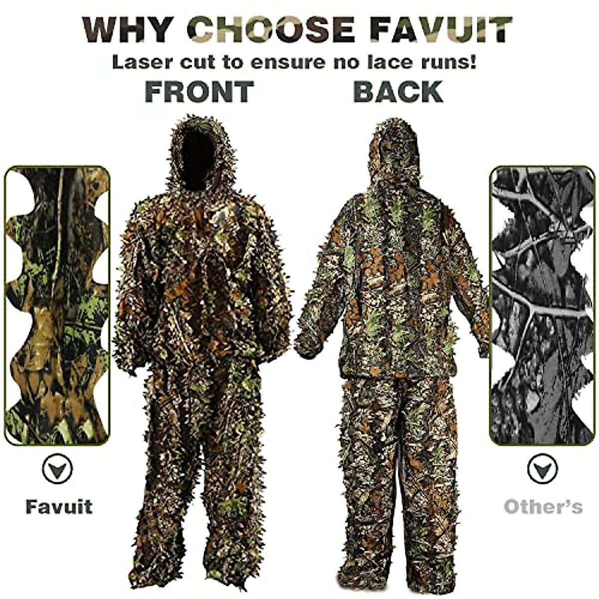 Ghillie Suit 3D Leafy Camo Suit Youth Adult Lightweight Hunting Camouflage Suits Turkey Camo Hunting Gear Camo Clothing Hooded Apparel Gilly Suit for Hunting Shooting Airsoft Wildlife Photography