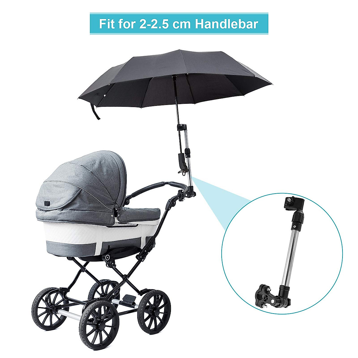 Umbrella Wheelchair Mount, Retractable Umbrella Holder for Stroller, Universal Umbrella Stand for Bike Bicycle Pram Baby Stroller Wheelchair Fishing Trolley