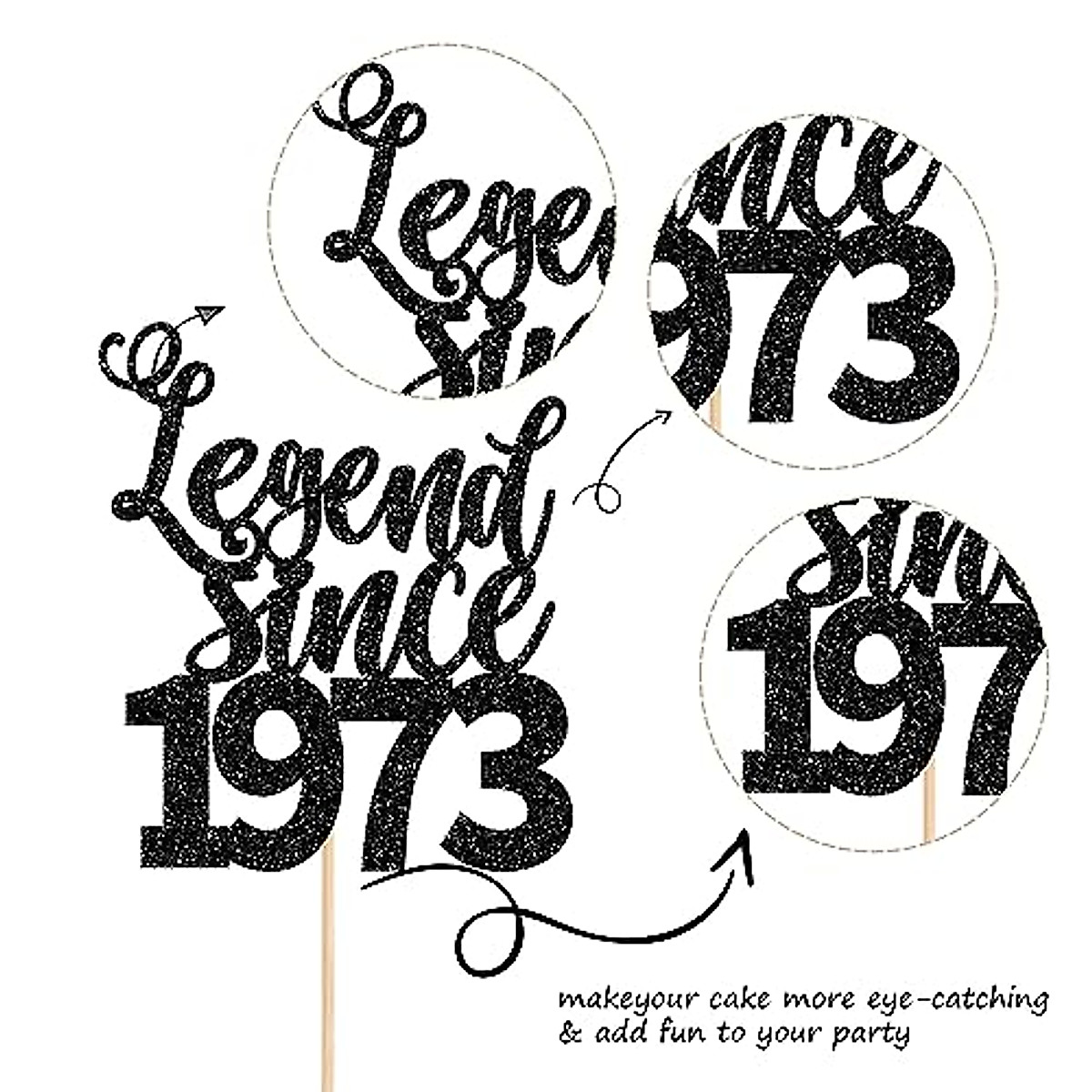 1 PCS Legend Since 1973 Cake Topper 50th Birthday Cake Pick Fifty Hello 50 Funny 50 and Fabulous Cake Decoration for 50th Wedding Anniversary Birthday Party Cake Decorations Supplies Black