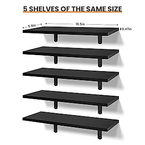 upsimples Floating Shelves for Wall Decor Storage, Black Wall Mounted Shelves Set of 5, Sturdy Small Wood Shelves Hanging for Bedroom, Living Room, Bathroom, Kitchen, Corner, Book