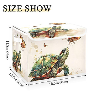 ALAZA Storage Bins Organizer Box Baskets Lidded Clothes for Shelves Closet Turtle Butterfly Collapsible Stackable Storage Cubes Handles