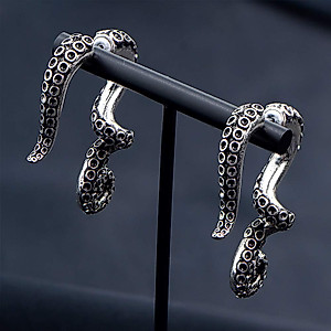 OUFER 3D Octopus Fake Spiral Tapers Fakes Ear Plugs Burn Silver Body Piercing Jewelry Halloween Earrings