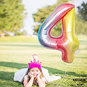 KatchOn, Giant, Rainbow 4 Balloon Number - 40 Inch | Number 4 Balloon, Unicorn 4 Birthday Decorations | Number Four Balloon, Unicorn Rainbow 4th Birthday Decorations | Mermaid Birthday Decorations