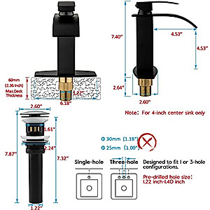 FRUD Waterfall Spout Bathroom Faucet Single Handle Bath Vanity Sink Faucet with Deck Mount,Water Supply Hoses Included (7.5 inch with Pop Up Drain,Nickel)