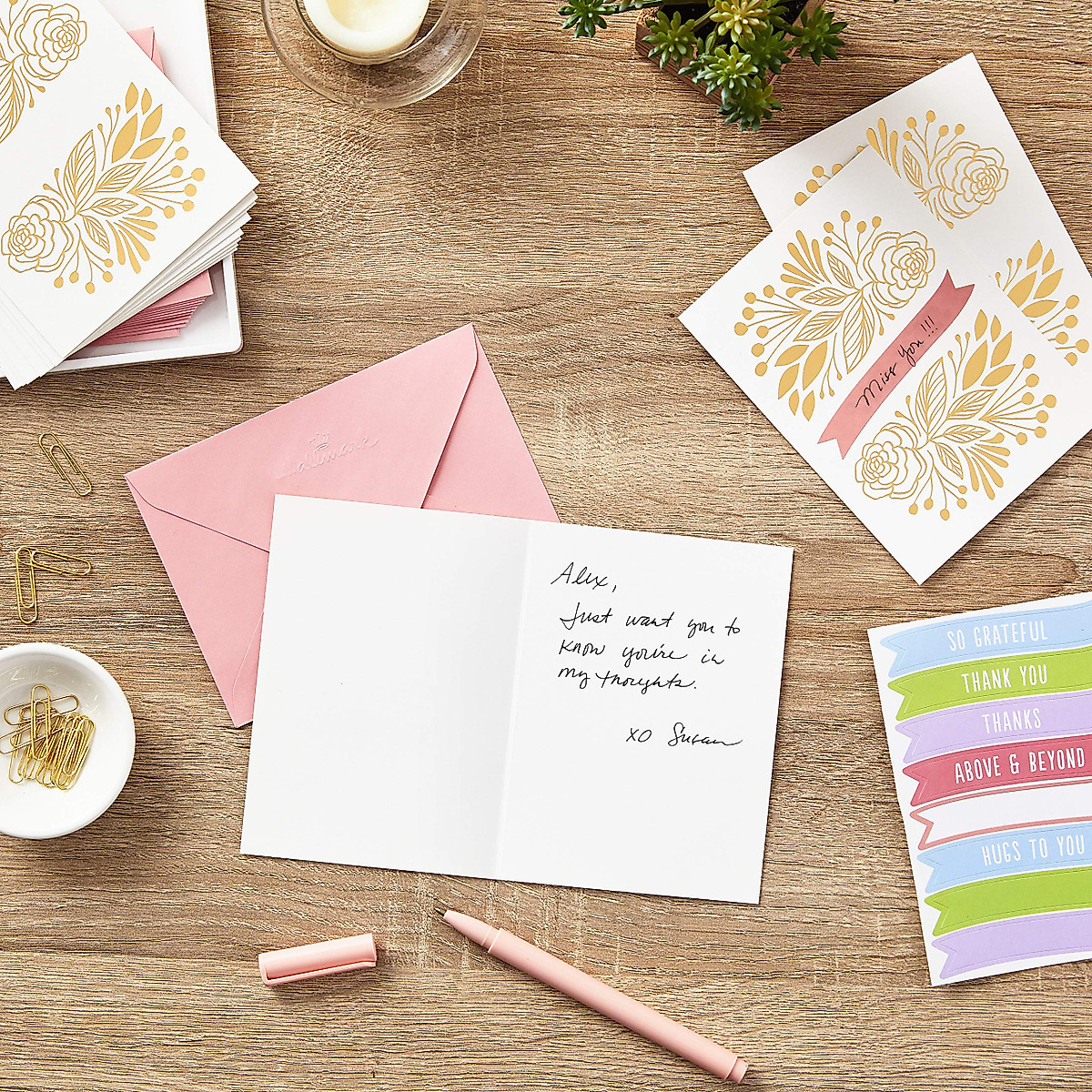 Hallmark Customizable All Occasion Greeting Cards (12 Cards with Envelopes and Stickers) Gold Foil Floral for Birthday, Thank You and Thinking of You