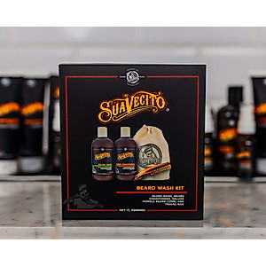 Suavecito Beard Wash Kit Men's Grooming & Cleansing Avocado Oil Shea Butter Olive Oil Nourishing Wash, Conditioner, Comb, Travel Bag