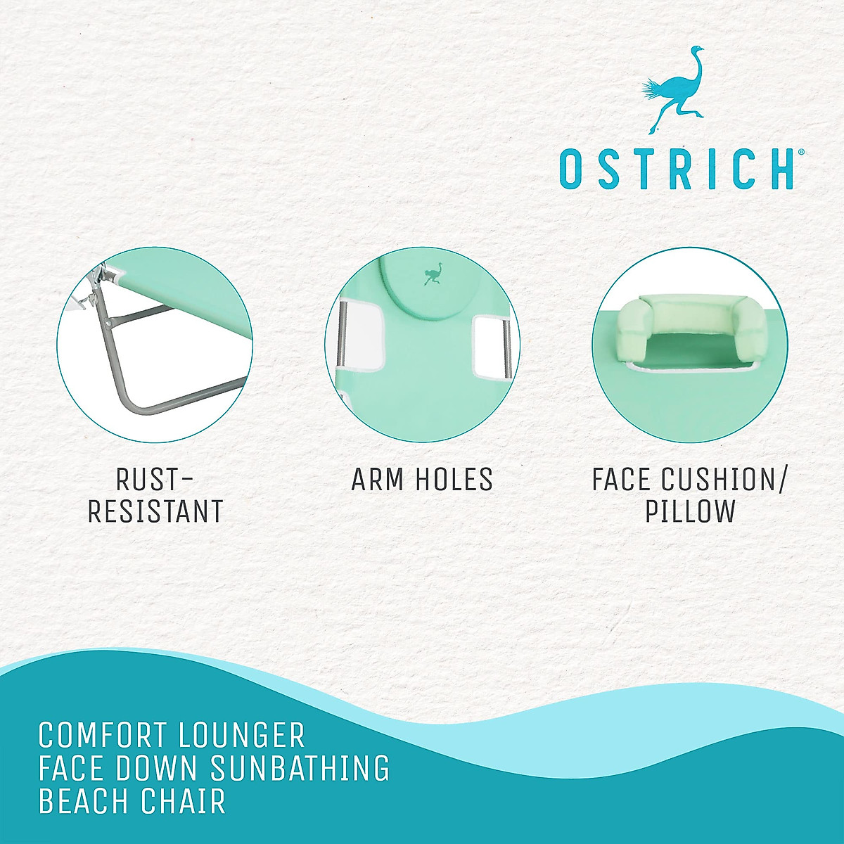 Ostrich Chaise Lounge Beach Chair for Adults with Face Hole - Versatile, Folding Lounger for Outside Pool, Sunbathing and Reading on Stomach - Deluxe, Foldable Laying Out Chair for Tanning