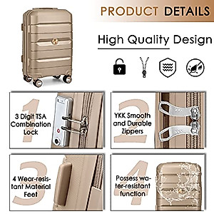 Somago 2 Piece Luggage Set Carry On Suitcase 20 INCH Lightweight Hard Shell PP Suitcase with TSA Lock Spinner Wheel 22x14x9 Airline Approved (Noble Golden)