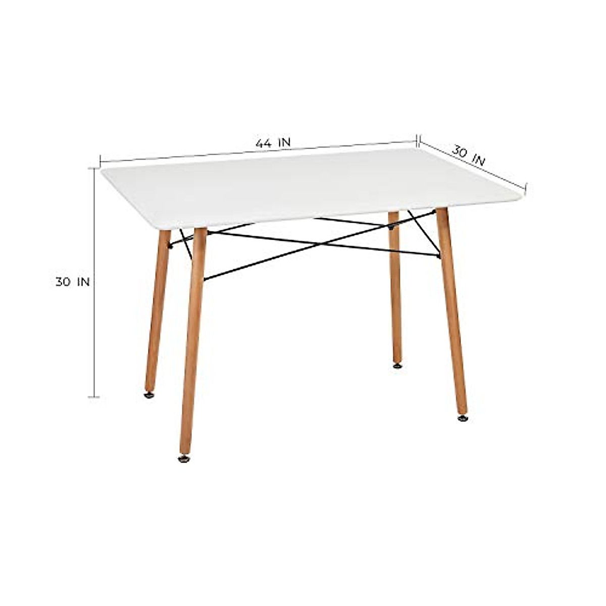 GreenForest Dining Table with Slick Top Wood Legs,Modern Mid Century Kitchen Table with Black Criss-Cross Metal Bars for Dining Room,Living Room,Small Spaces,44 x 30 Inch,White