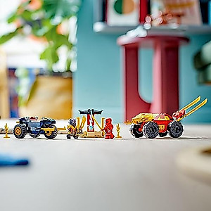 LEGO NINJAGO Kai and Ras’ Car and Bike Battle 71789 Beginner Building Toy Set, Features a Ninja Car Toy and Bike Plus 2 Minifigures, Birthday Gift for Toddlers and Kids Who are Little Ninja Fans