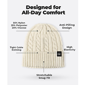 Revony Cable Knit Beanie for Women & Men - Warm, Soft, with a Delicious Cashmere Feel Ivory