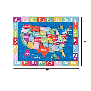 Eric Carle Elementary USA Map Kids Machine Washable Area Rug Blue/Red, 35"x51"