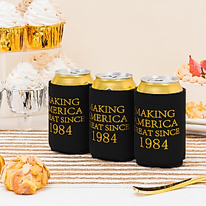 Crisky 40th Birthday Beer Sleeve, 40th Birthday Can Cooler Insulated Covers, 40th Birthday Decorations Black Gold Making Great Since 1984, Neoprene Coolers for Soda, Beer, Can Beverage, 12 Pcs