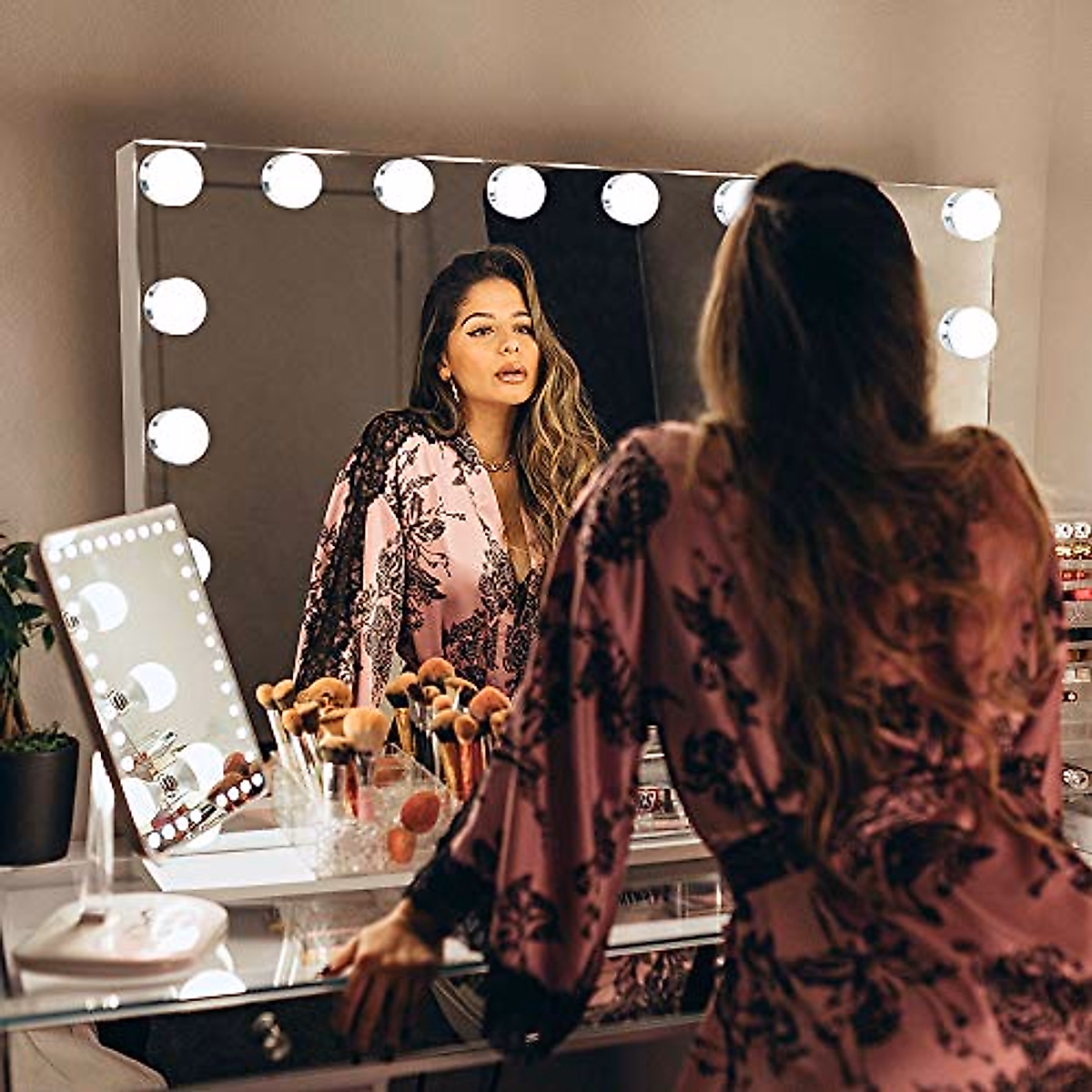 Bobening Vanity Mirror with Bluetooth and 18 LED Lights Hollywood Makeup Mirror with 3 Light Modes 31.5"X22.8" Tabletop/Hanging Bluetooth Vanity Mirror with Touch Screen & USB Charging Port