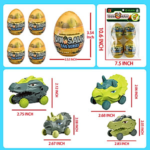 Kijamilee 4PCS Jumbo Easter Eggs with Dinosaur Pull Back Cars, Easter Eggs with Toys Inside, Large Plastic Filled Easter Eggs for Kids Easter Egg Hunt, Easter Basket Stuffers for Toddler Boys Girls
