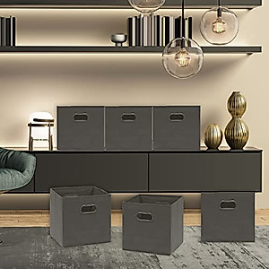 6 Pack - SimpleHouseware Foldable Cube Storage Bin with Handle, Dark Grey