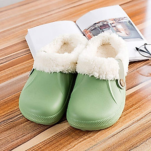 TooTu Waterproof Slippers Women Men Plush Lined Clogs Winter Garden Shoes Warm House Slippers Indoor Outdoor Green