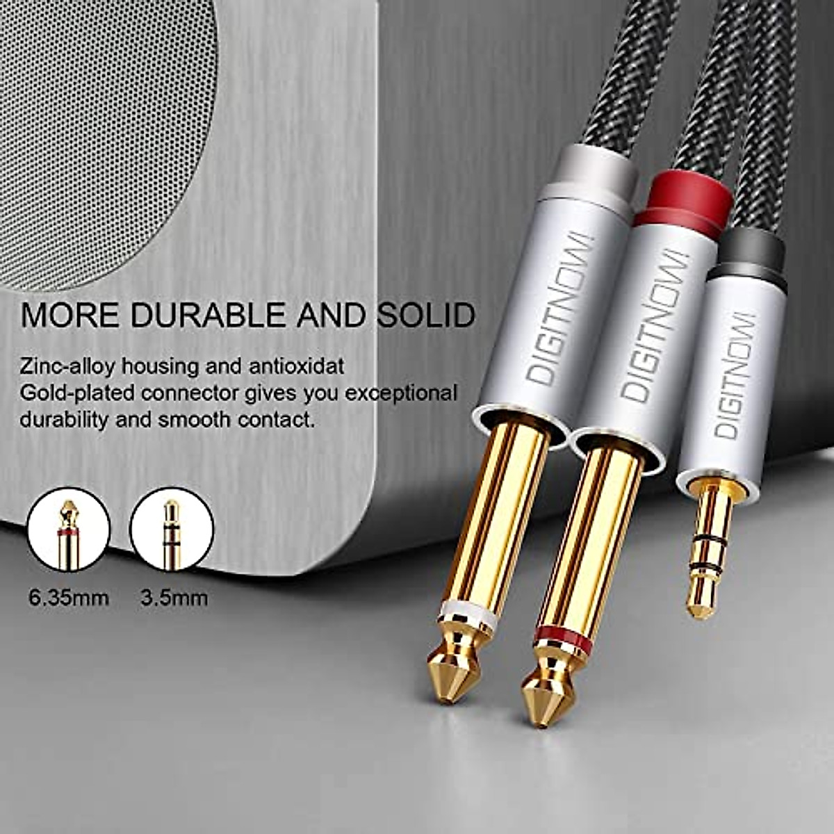 DIGITNOW 3.5mm 1/8" TRS to Dual 6.35mm 1/4" TS Mono Stereo Y-Cable Splitter Cord for Smartphone, Computer, CD Player, Speakers and Home Systems Amplifier, 6.6Ft