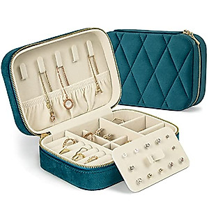 KAMIER Small Jewelry Boxes for Women | Velvet Jewelry Organizer Box for Earrings, Ring, Necklaces | Cute Jewelry Box for Women Men Girls(Peacock Blue)