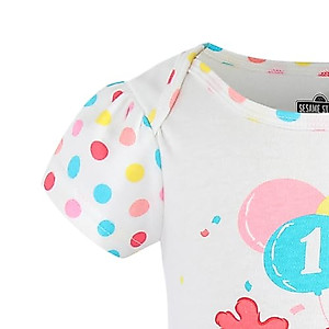 Sesame Street Baby Girl's Elmo Short Sleeve First Birthday Bodysuit Creeper, White, Size 12 Months