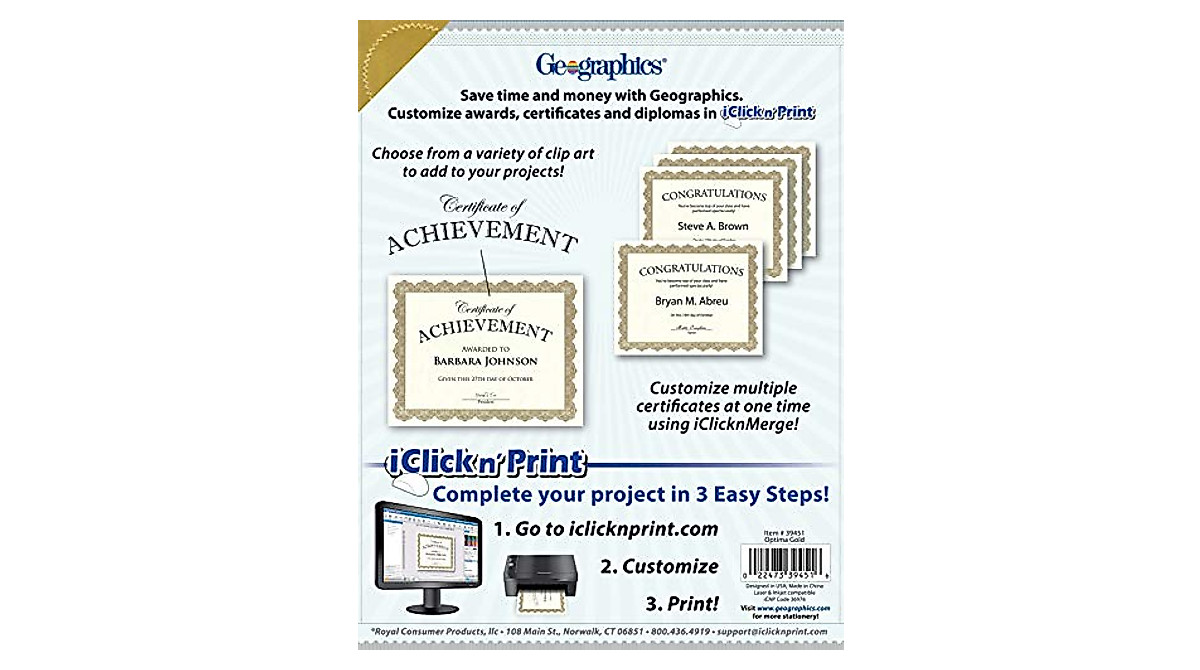 Professional Award Certificate Paper with Gold Seals | Geographics ...
