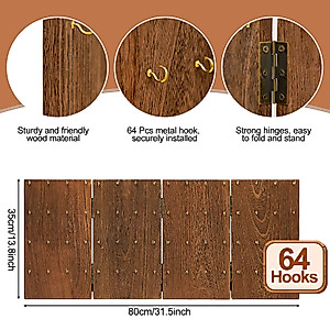 101 Pcs Foldable Wooden Jewelry Display Stand 64 Hooks Earring Display Rack for Selling Earring Display Cards 4 Panel Wood Jewelry Display Bracelet Organizer with Earring Cards for Business Home Using