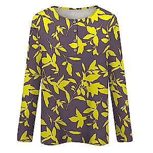 Womens Tops Button Down Fall Blouse Loose Fit Casual Tunic Shirt Long Sleeve Printed Pullover Comfortable Tshirt Full XL Mattress Topper T Shirts Cotton（3-Gold,3X-Large）