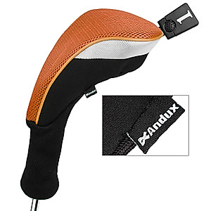 Andux 4pcs/Set Golf 460cc Driver Wood Club Head Covers Long Neck with Interchangeable No. Tags Black/Orange