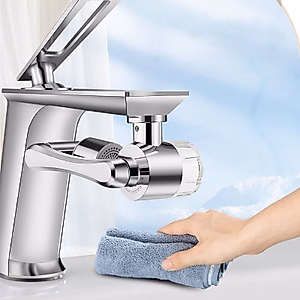 NIXTIDRA 1080° Rotating Faucet Extender with PP Cotton Filters, 2 Modes Swivel Robotic Arm Sink Aerator for Kitchen/Bathroom, 20mm/22mm Female and 24mm Male Thread Connection, Silver