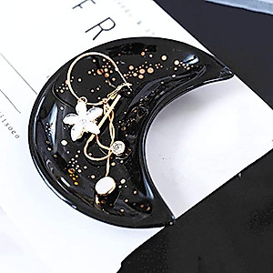 Small Moon Jewelry Dish Tray, Decorative Ceramic Trinket Dish, Modern Accent Tray for Vanity（Black and White ）