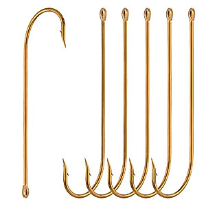 Dr.Fish 100 Pack Aberdeen Fishing Hooks Extra Long Shank Bronze Light Wire Offset Hooks High Carbon Steel Live Bait Hooks Freshwater Bass Crappie Walleye Panfish Rigs Size 6