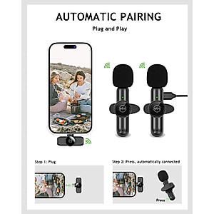 NEWWARE Wireless Lavalier Microphones for iPhone iPad, Lapel Mic with Charging Case and LCD Display, Plug-Play, Noise Reduction, for Recording, Vlog, TikTok, Live Stream (K3)