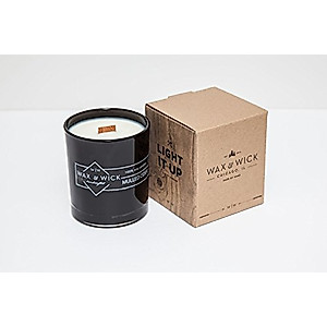 Wax and Wick 12oz. Pure Soy Wax Scented Candle with Double Wood Wick - Black, Mulled Cider Scent - Notes of Apple, Nutmeg, Vanilla, & Caramel