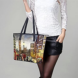 Womens Handbag London Street England Landscape Leather Tote Bag Top Handle Satchel Bags For Lady