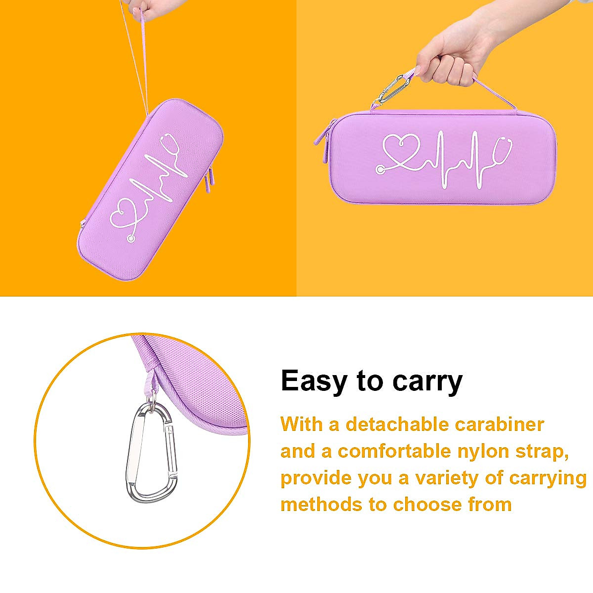 BOVKE Travel Case for 3M Littmann Classic III, Lightweight II S.E, Cardiology IV Diagnostic, MDF Acoustica Deluxe Stethoscopes - Extra Room for Taylor Percussion Hammer and Penlight, Purple