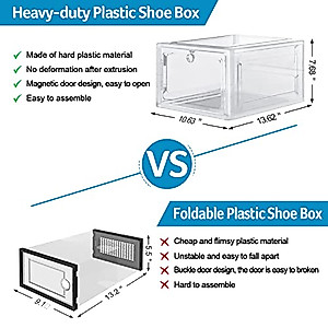 Avarmora Shoe Boxes Clear Plastic Stackable, 8 Pack Drop Front Shoe Box with Magnetic Acrylic Hard Door, XL Shoe Storage Boxes for Display Sneakers, Fit up to US Size 13 (13.6''x 10.6''x 7.7'')