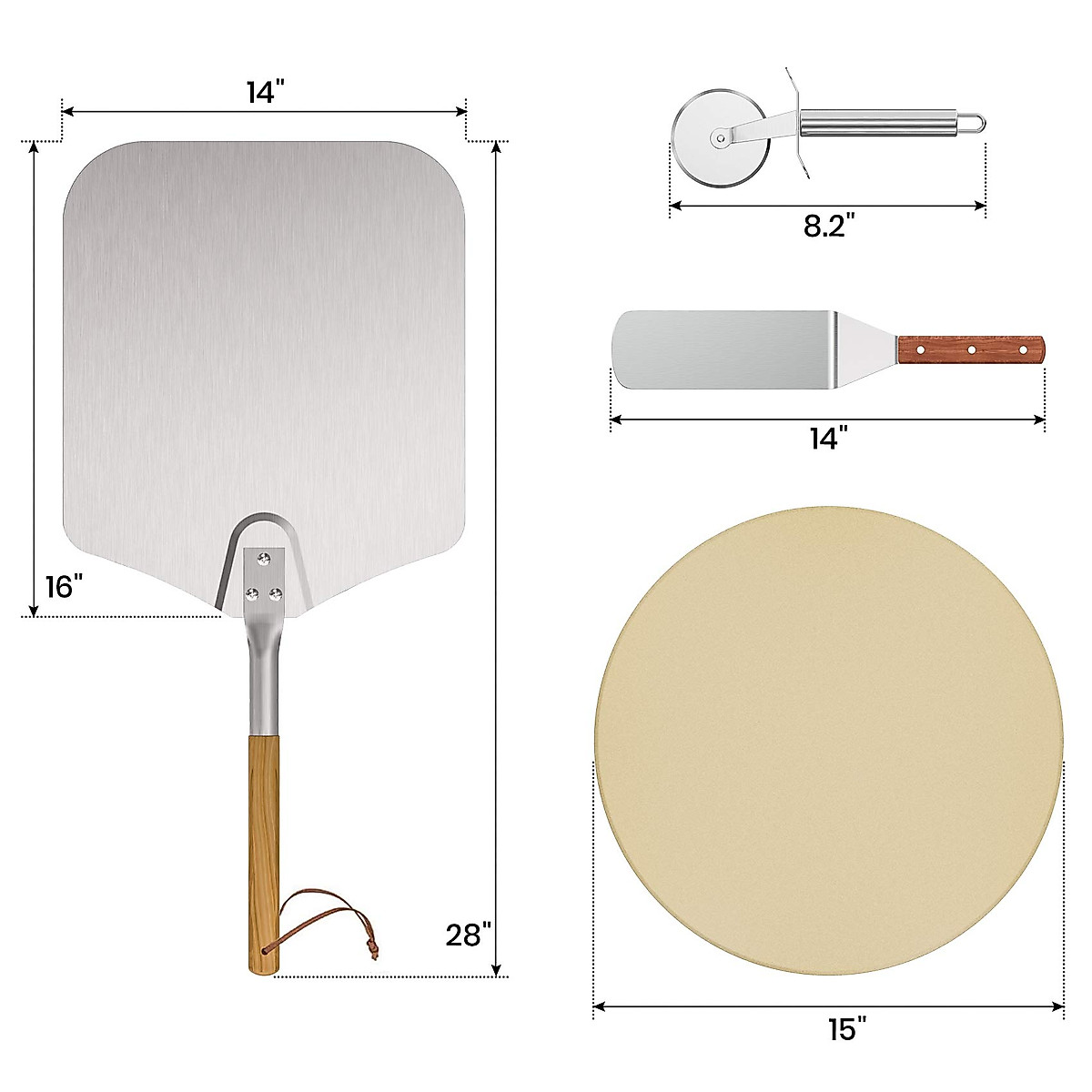 Onlyfire Round Pizza Stone Set for Oven and Grill, Pizza Grilling Tool Kit Including Baking Stone, Pizza Peel, Pizza Shovel and Cutter, Ideal for Baking Crisp Crust Pizza, Bread and More