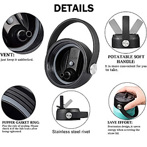 LLCJYYCY Straws Lid for HydroFlask Wide Mouth, Flex Straw Lid for HydroFlask Wide Mouth 40 32 20 18 12 oz, Flexible Handle Replacement Lid Straws Cap Top Accessories (Black)