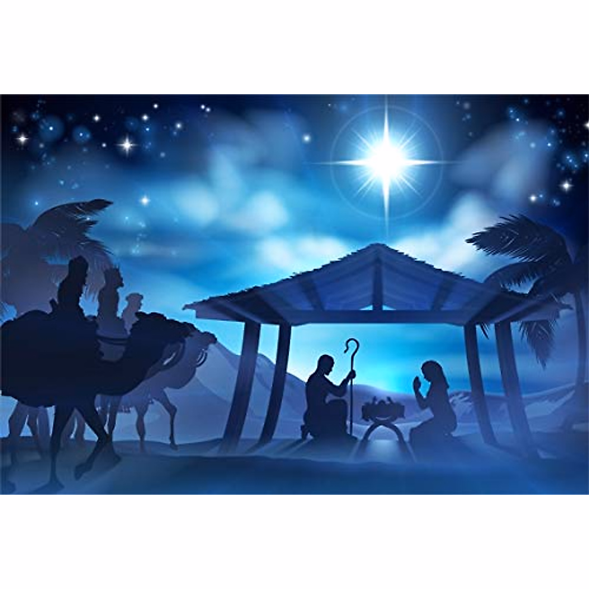 Leyiyi 6x4ft Merry Christmas Jesus Christ Born Photography Background Shepherd Santa Marria Joseph Barn Camels Cold Winter Night Starry Backdrop Baptism Happy New Year Photo Portrait Vinyl Studio Prop