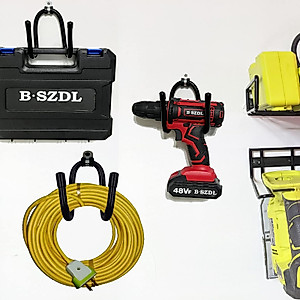 Pmsanzay Power Tool Organizer, 2 Pack Heavy Duty Drill Holder Wall Mount Hangers, Tool Holder and Storage Rack Utility Storage Shelves for Power Tools Garage Organization for Men Dad Gift