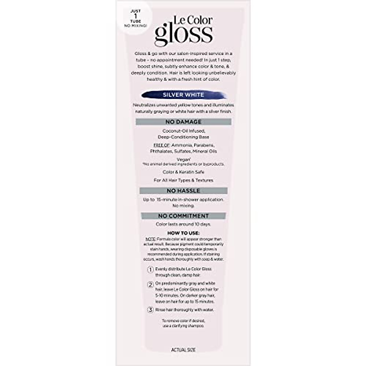 L’Oréal Paris Le Color Gloss One Step Toning Gloss, In-Shower Hair Toner with Deep Conditioning Treatment Formula for Gray Hair, Silver White, 1 Kit, 32.626 cubic_inches