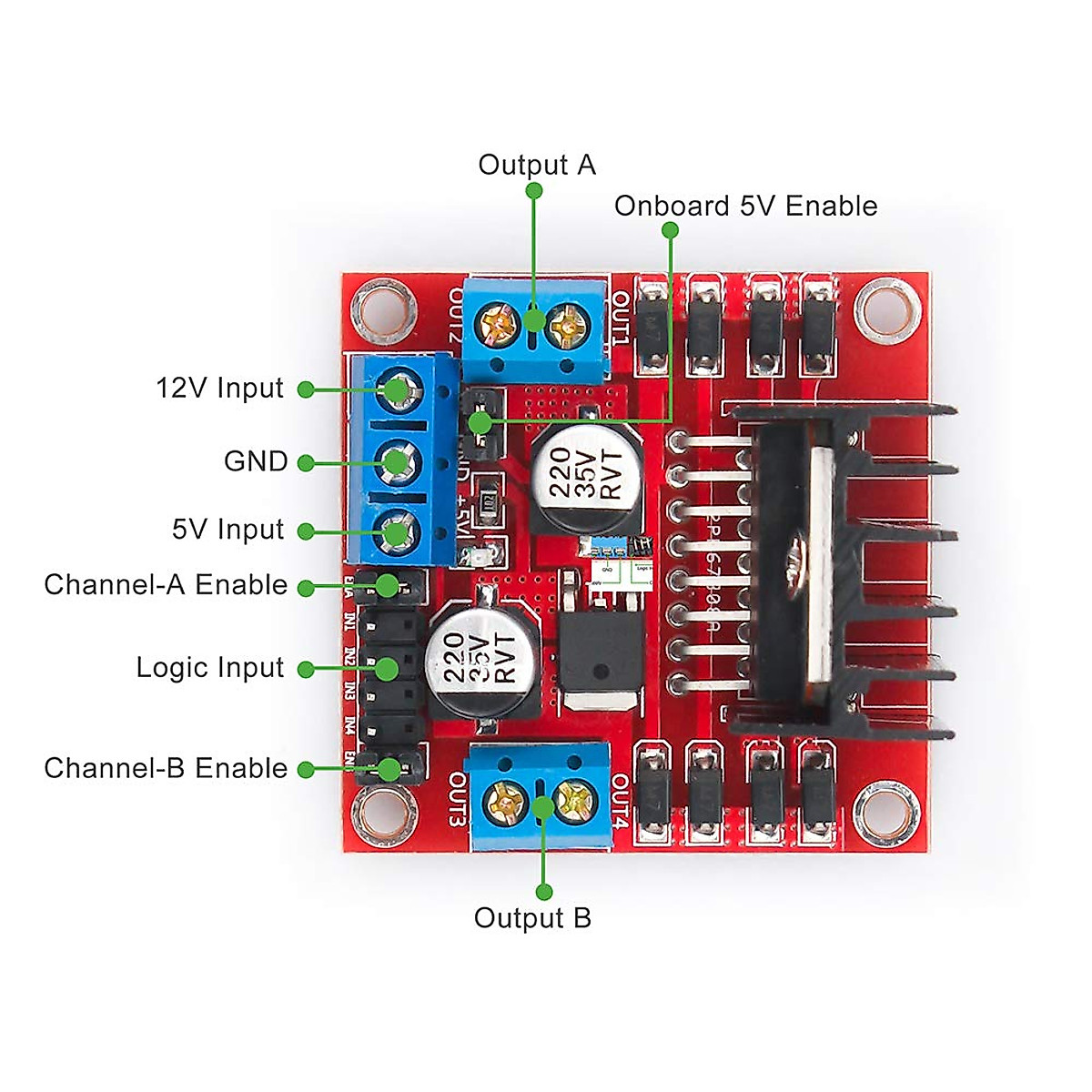 KeeYees L298N Motor Drive Controller Board Stepper Motor Control Module Dual H-Bridge with DC Motor and Smart Car Wheel Compatible with Arduino