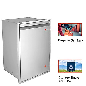 Karpevta Built-in Outdoor Kitchen Trash Drawer W13.6XH26XD19 Inch Outdoor Kitchen Drawers Stainless Steel Flush Mount Roll Out Trash Drawer Storage for Propane Tank or Trash Can