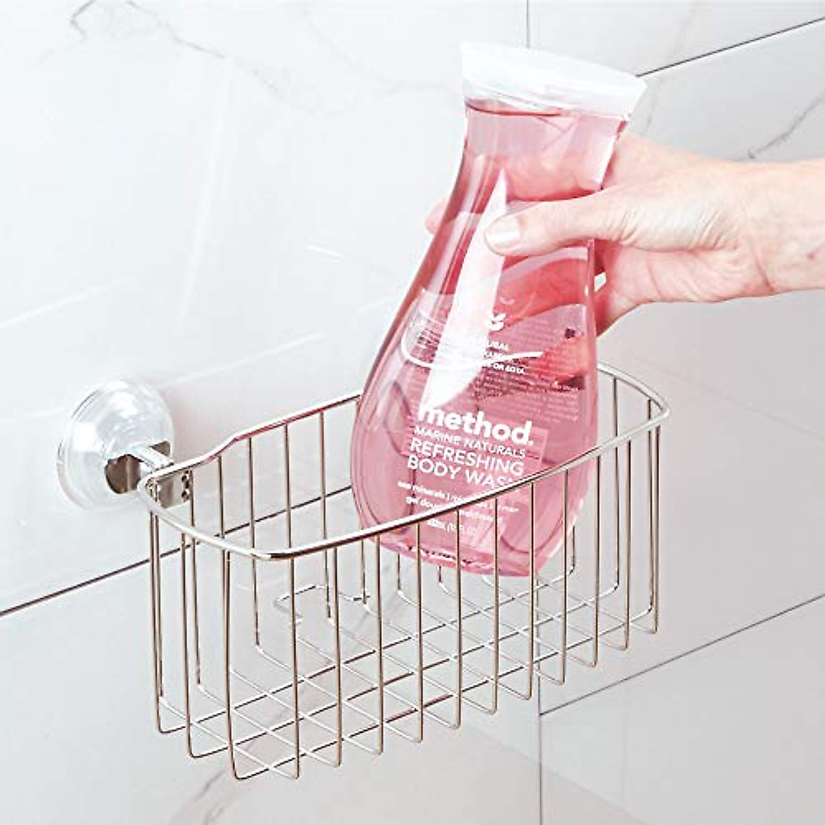 iDesign Reo Metal Power Lock Suction Rack for Bathroom, Kitchen Use